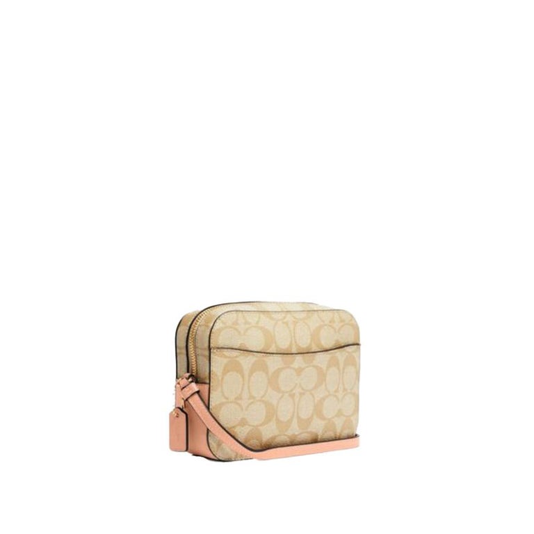 NEW Coach Beige Mini Camera Bag Monogram Signature Canvas Crossbody Bag ...