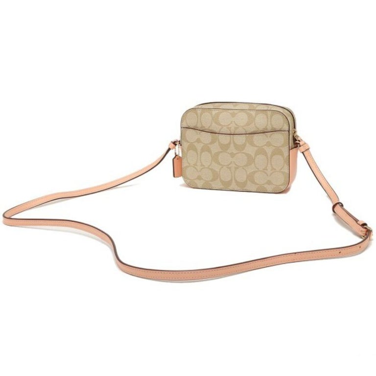 NEW Coach Beige Mini Camera Bag Monogram Signature Canvas Crossbody Bag ...