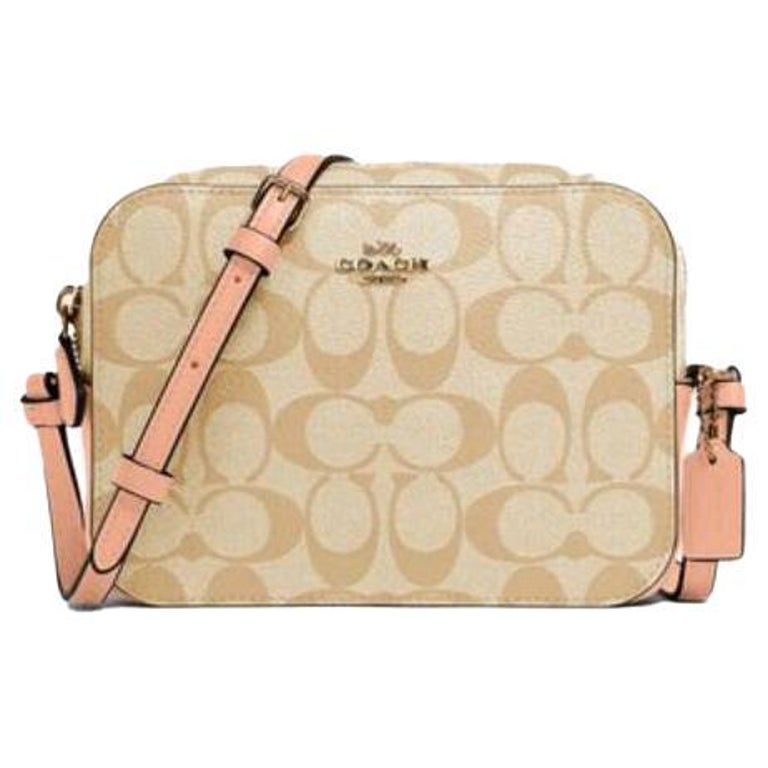 NEW Coach Beige Mini Camera Bag Monogram Signature Canvas Crossbody Bag ...
