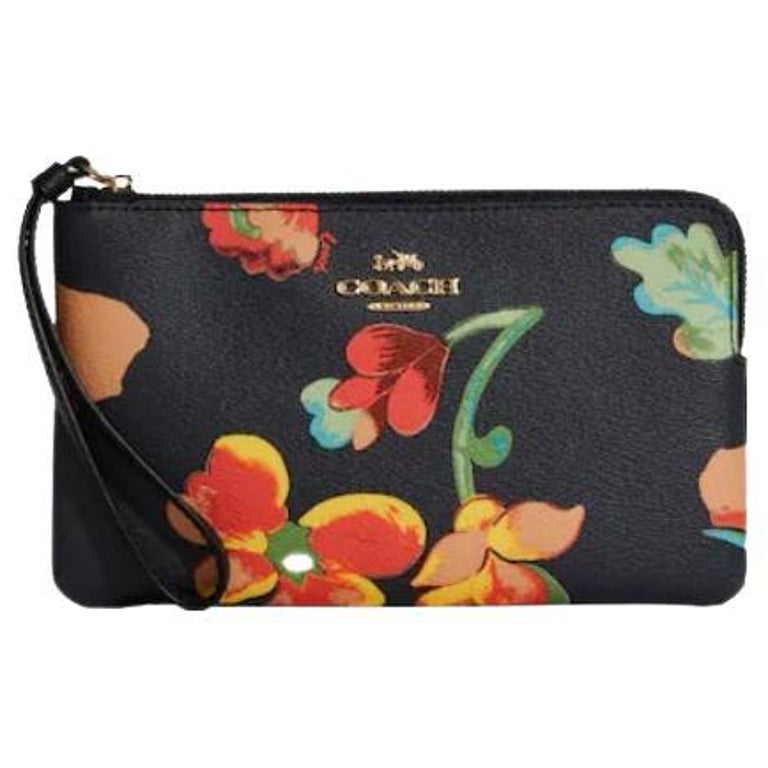 NEW Coach Black Large Corner Zip Dreamy Land Floral Canvas Wristlet ...