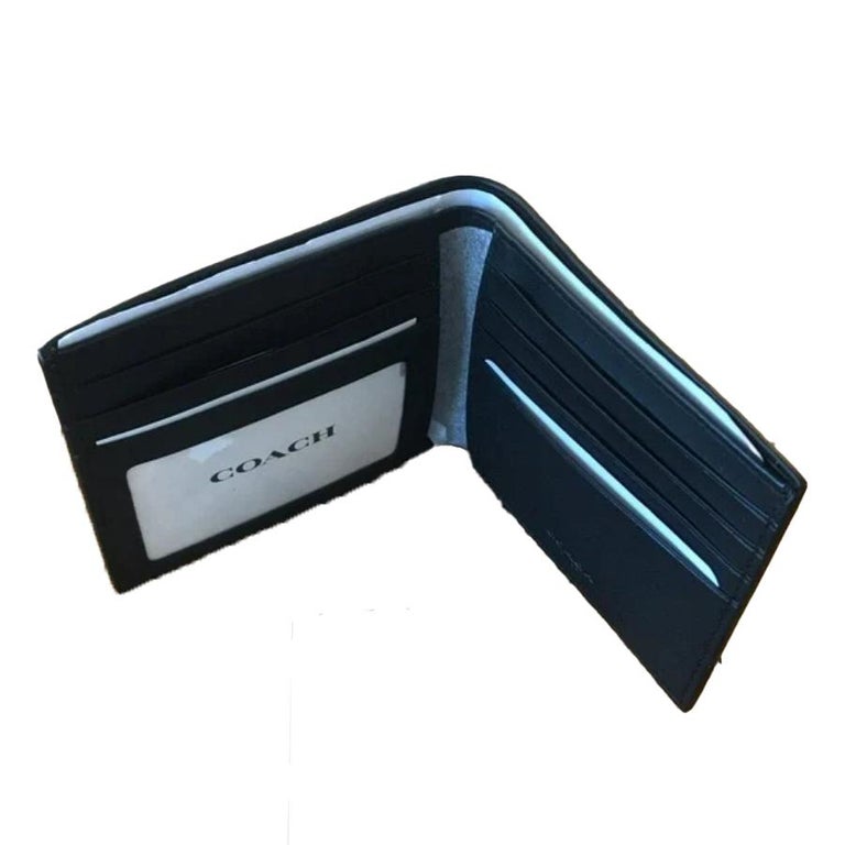 NEW Coach Black Slim Racquet Print Signature Canvas ID Card Case Bifold ...