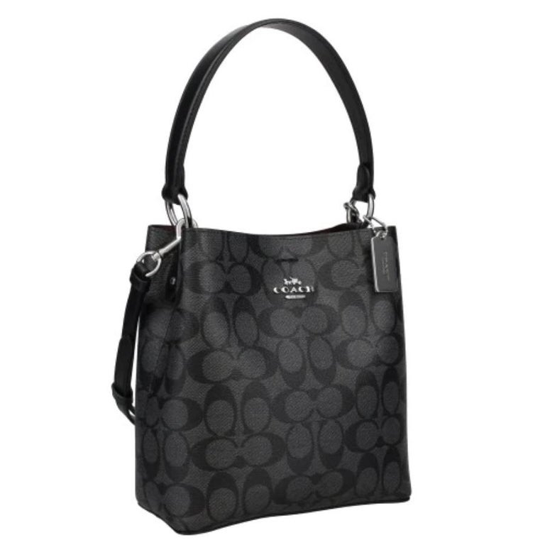 NEW Coach Black Small Town Monogram Canvas Bucket Bag Crossbody Bag For ...