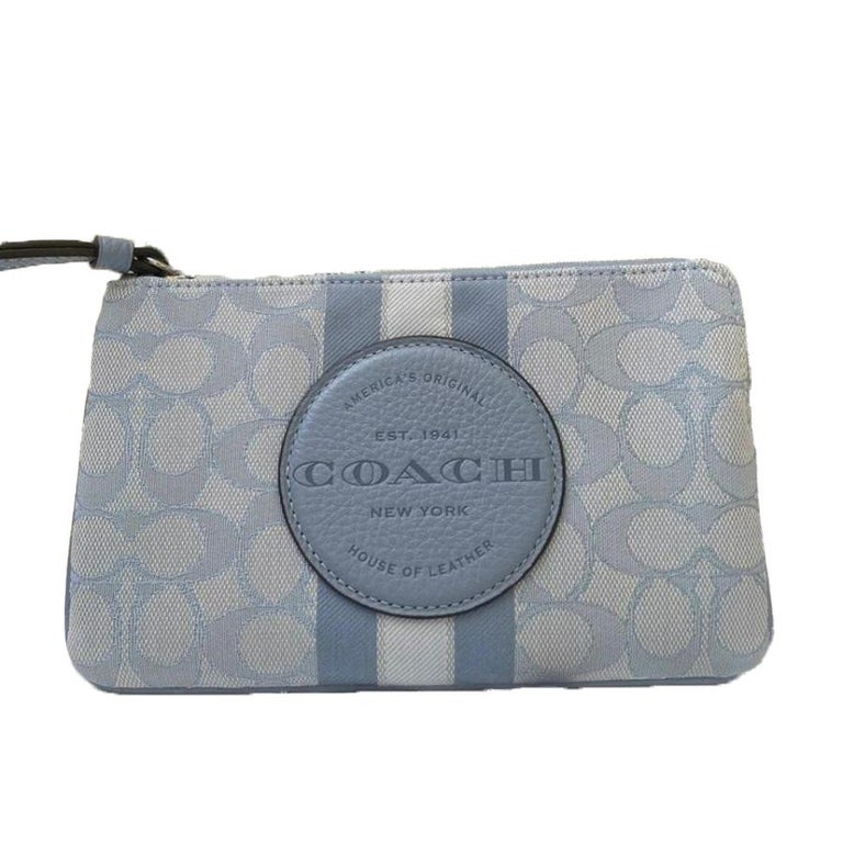 NEW Coach Blue Dempsey Large Corner Zip Stripe Signature Jacquard ...