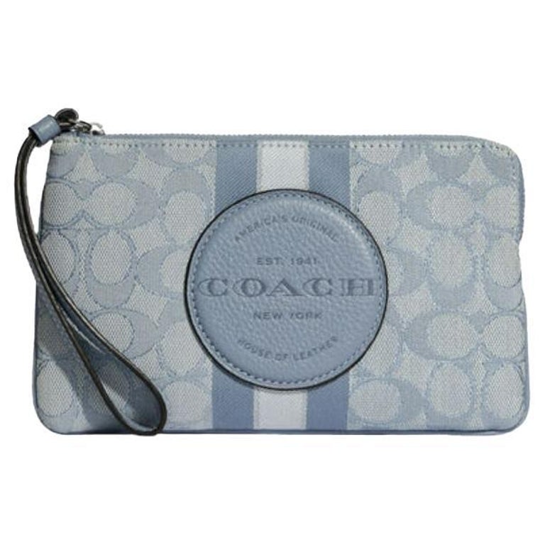 NEW Coach Blue Dempsey Large Corner Zip Stripe Signature Jacquard ...
