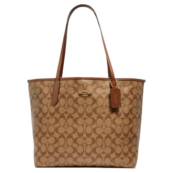 NEW Coach Brown City Tote Monogram Signature Canvas Tote Shoulder Bag ...