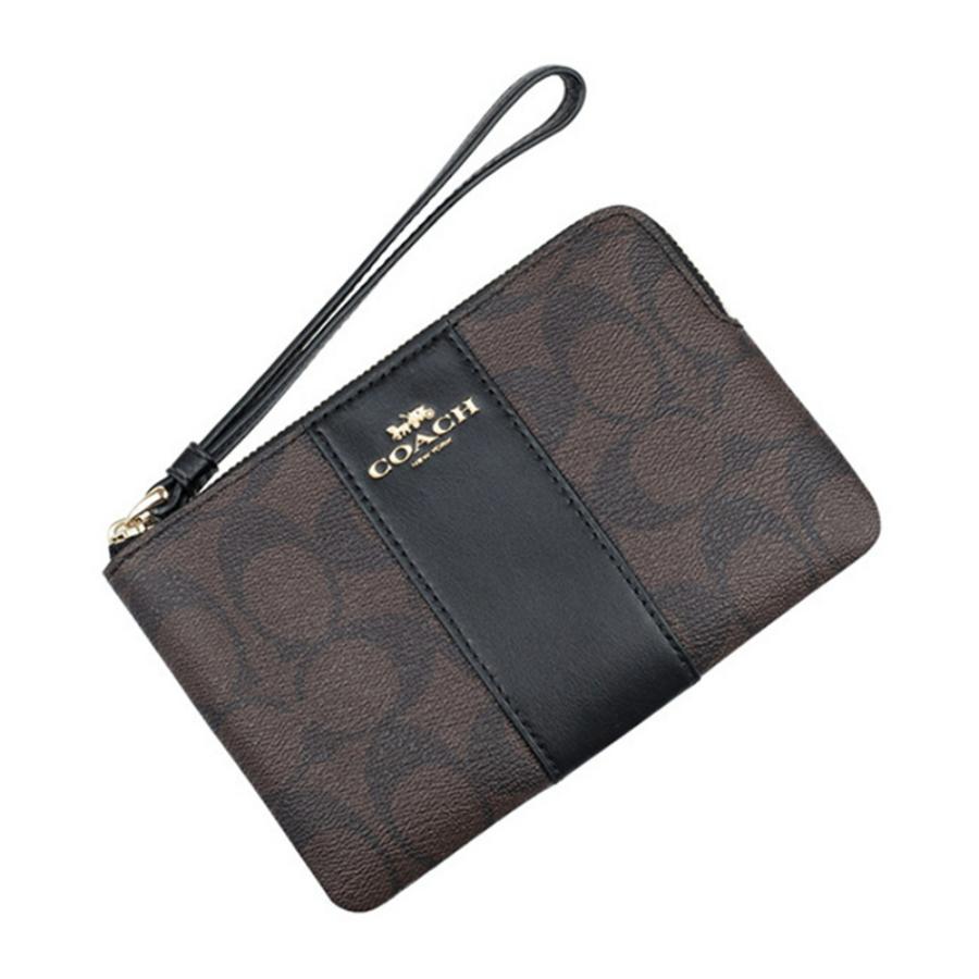 NEW Coach Brown Corner Zip Monogram Signature Canvas Wristlet Clutch ...
