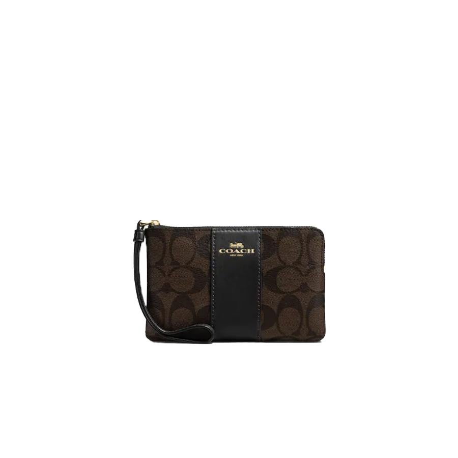 NEW Coach Brown Corner Zip Monogram Signature Canvas Wristlet Clutch ...