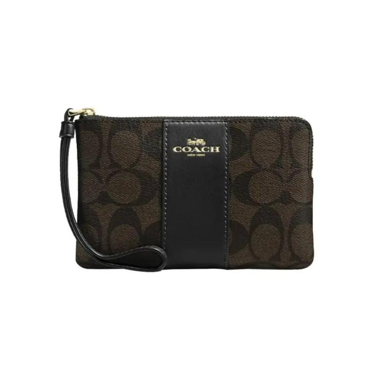 NEW Coach Brown Corner Zip Monogram Signature Canvas Wristlet Clutch ...