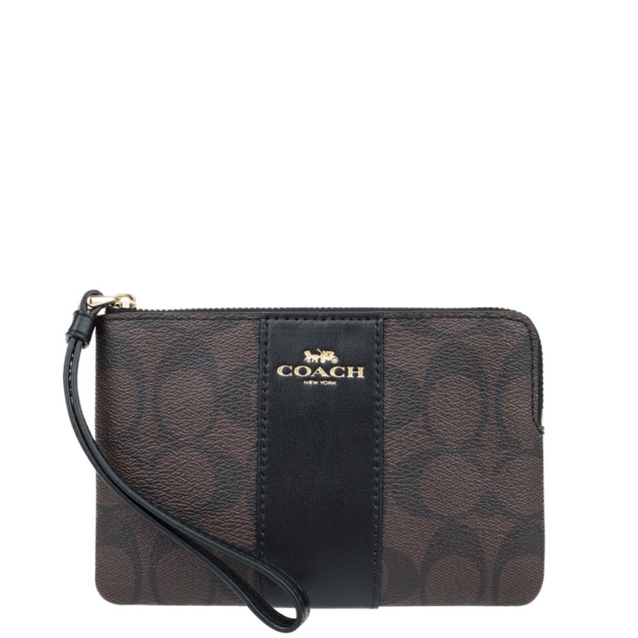 NEW Coach Brown Corner Zip Monogram Signature Canvas Wristlet Clutch ...