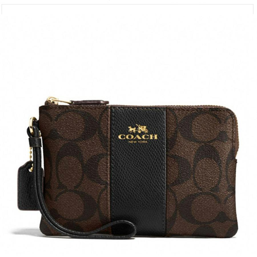 NEW Coach Brown Corner Zip Monogram Signature Canvas Wristlet Clutch ...