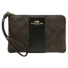 NEW Coach Brown Corner Zip Monogram Signature Canvas Wristlet Clutch ...