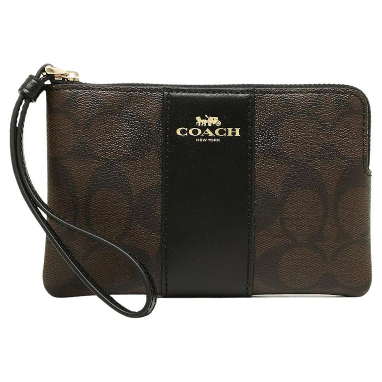 NEW Coach Brown Corner Zip Monogram Signature Canvas Wristlet Clutch ...
