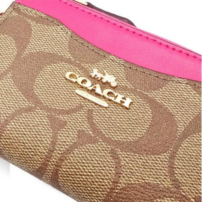 NEW Coach Brown L Zip Monogram Signature Canvas Card Case Wallet For ...