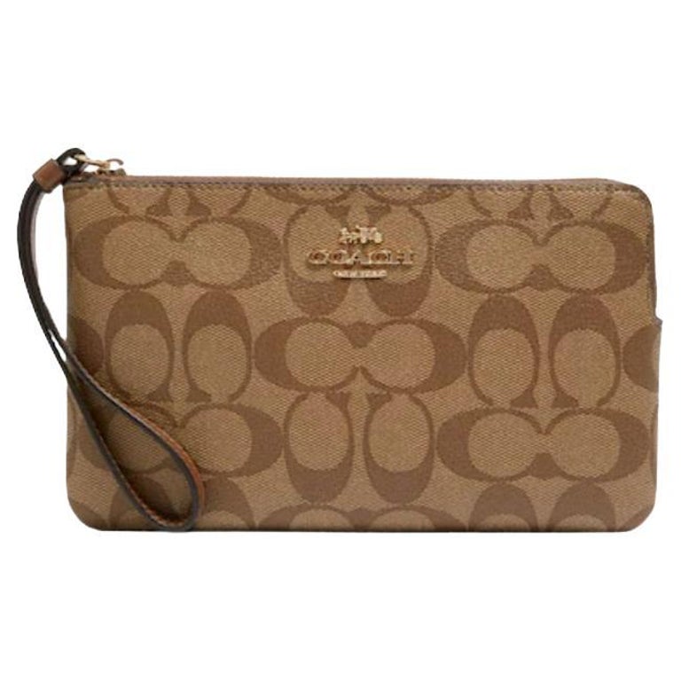 NEW Coach Brown Large Corner Zip Monogram Canvas Wristlet Clutch Bag ...
