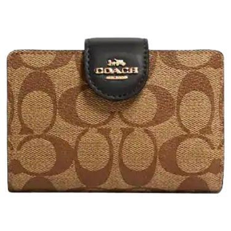 NEW Coach Brown Medium Corner Zip Monogram Signature Canvas Bifold ...