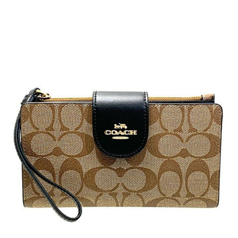 NEW Coach Brown Tech Phone Wallet Monogram Signature Canvas Wallet ...