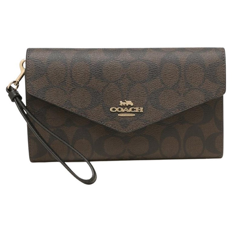 NEW Coach Brown Travel Envelope Monogram Signature Canvas Wallet Clutch ...