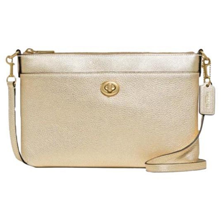 NEU Coach Gold Polly Metallic Leder Crossbody Tasche im Angebot bei 1stDibs