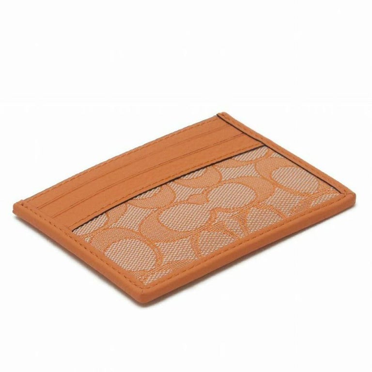 NEW Coach Orange Slim ID Signature Jacquard Leather Card Case Wallet ...