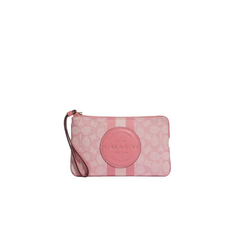 NEW Coach Pink Dempsey Large Corner Zip Stripe Signature Jacquard ...