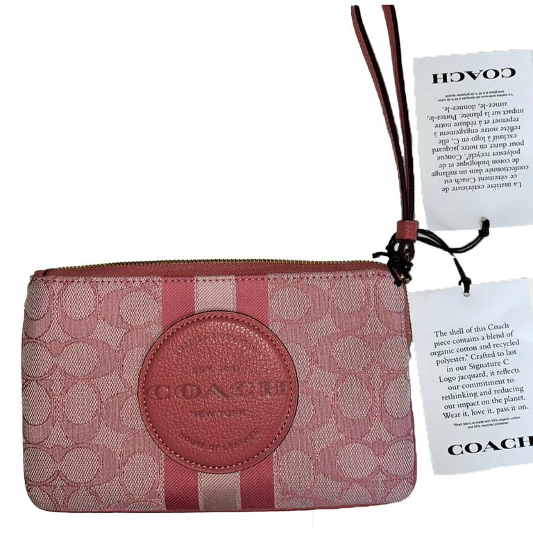 NEW Coach Pink Dempsey Large Corner Zip Stripe Signature Jacquard ...