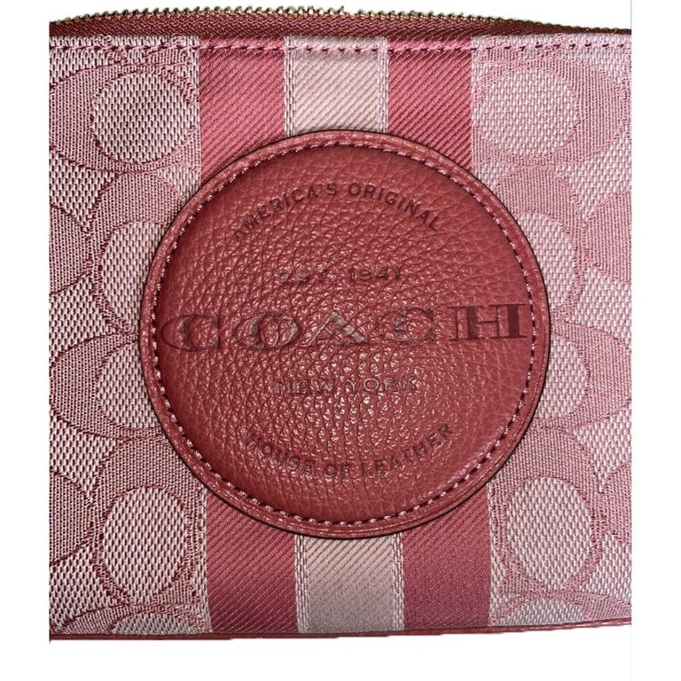NEW Coach Pink Dempsey Large Corner Zip Stripe Signature Jacquard ...