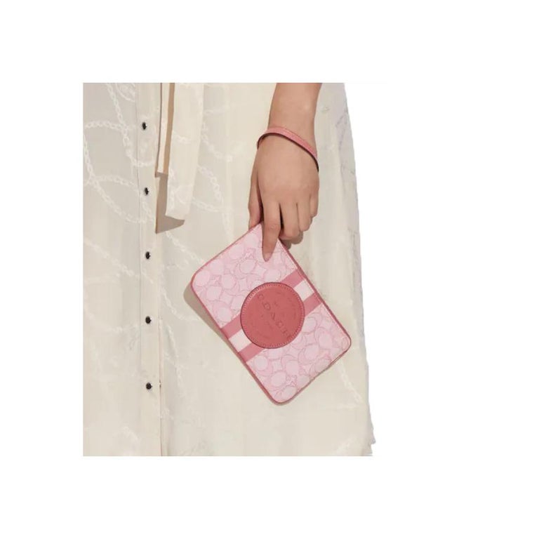 NEW Coach Pink Dempsey Large Corner Zip Stripe Signature Jacquard ...