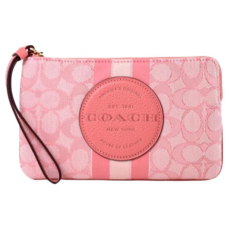 NEW Coach Pink Dempsey Large Corner Zip Stripe Signature Jacquard ...