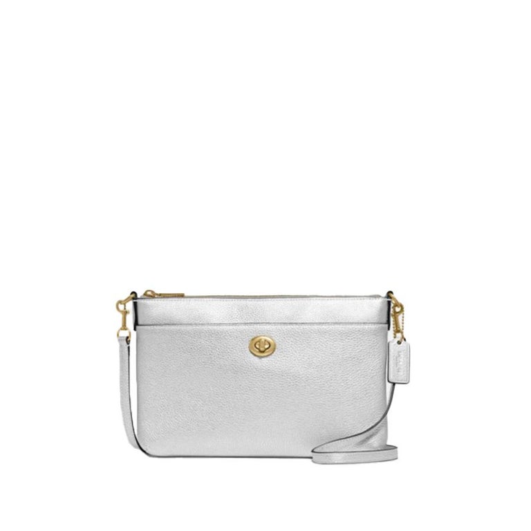 NEW Coach Silver Polly Metallic Leather Crossbody Bag For Sale at 1stDibs