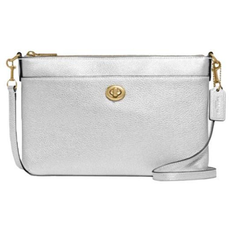 NEW Coach Silver Polly Metallic Leather Crossbody Bag For Sale at 1stDibs