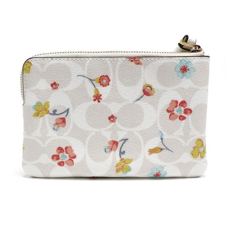 NEW Coach White Corner Zip Mystical Floral Signature Canvas Wristlet ...