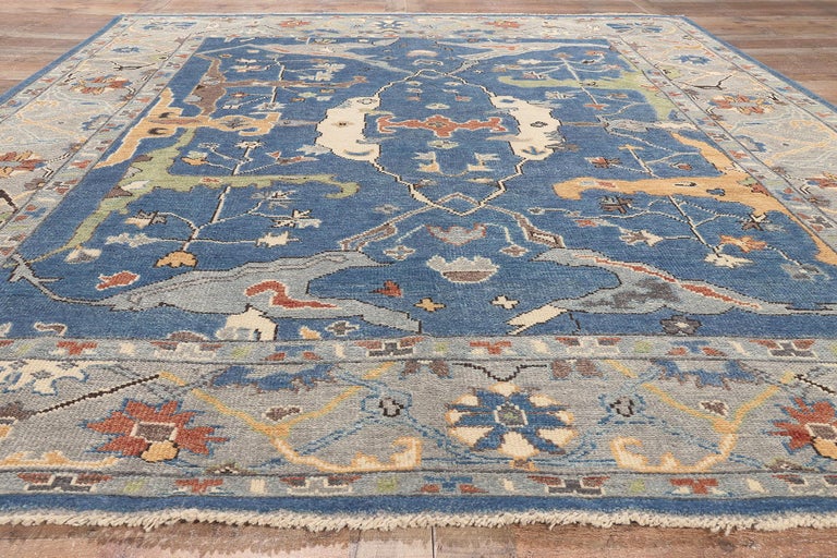 New Colorful Blue Oushak Rug with Modern Style For Sale at 1stDibs