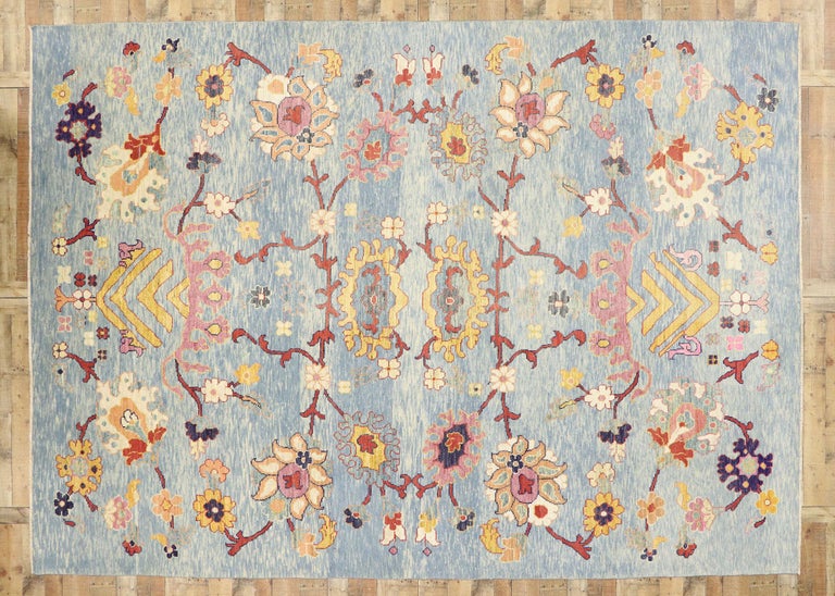 New Colorful Blue Turkish Oushak Rug with Modern Contemporary Style at ...