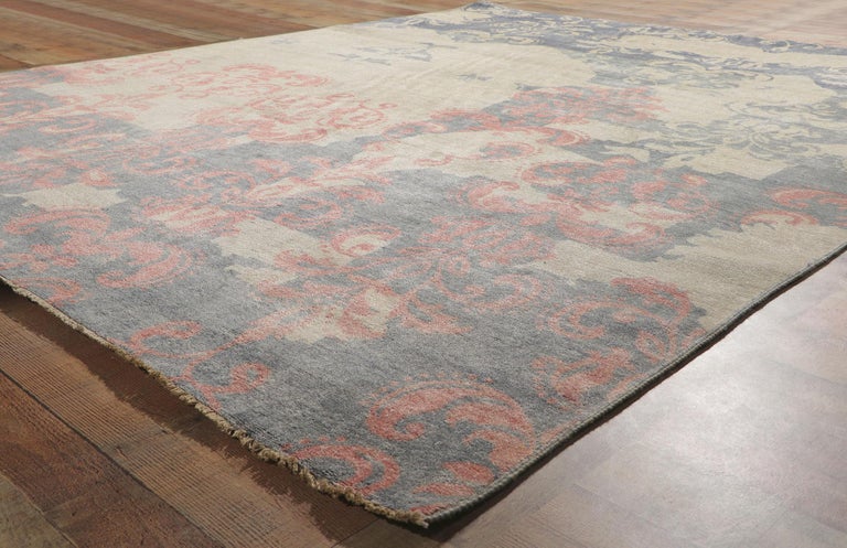 New Contemporary Area Rug with Modern Damask Pattern For Sale at 1stDibs