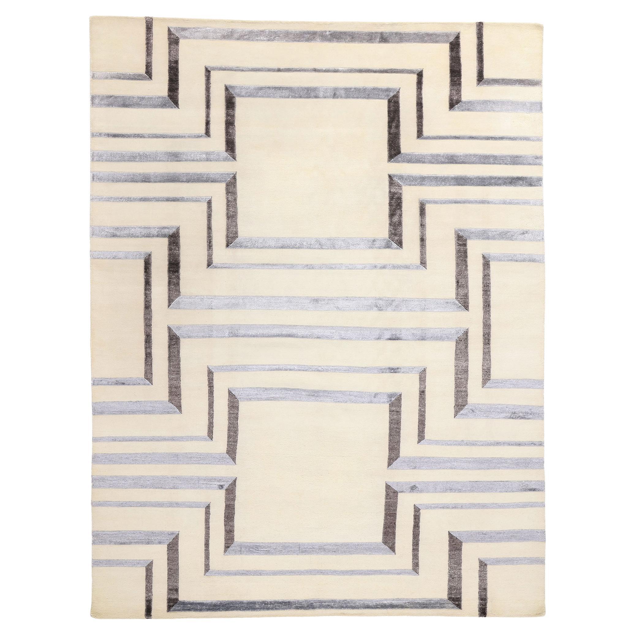 New Contemporary Square Gold Chinese Art Deco Rug For Sale at 1stDibs