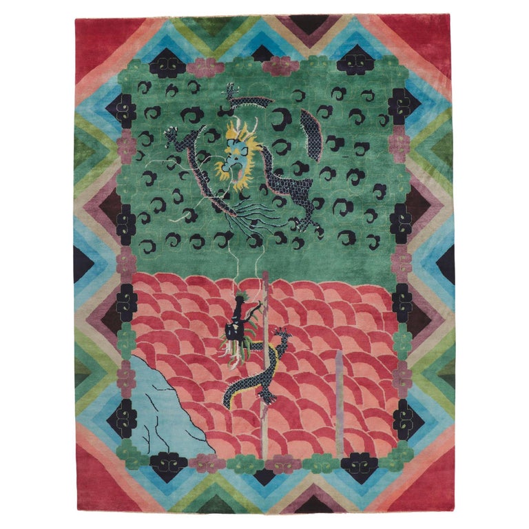 New Contemporary Chinese Art Deco Style Rug with Dragons For Sale at ...
