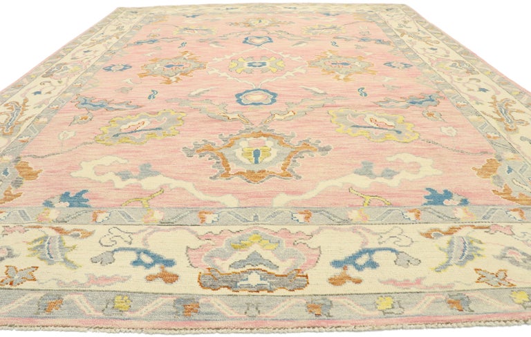 New Contemporary Colorful Pink Oushak Rug with Modern Pastel Style at ...