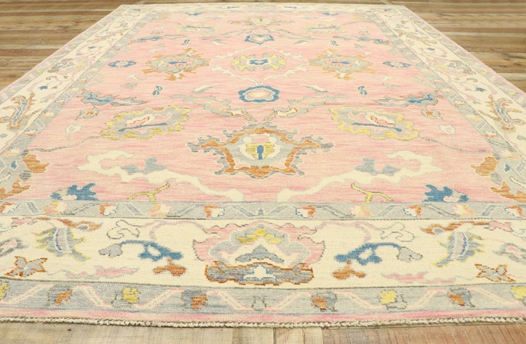 New Contemporary Colorful Pink Oushak Rug with Modern Pastel Style at ...