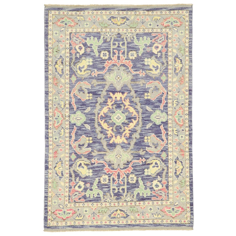 New Contemporary Colorful Purple Oushak Rug with Modern Pastel Style ...