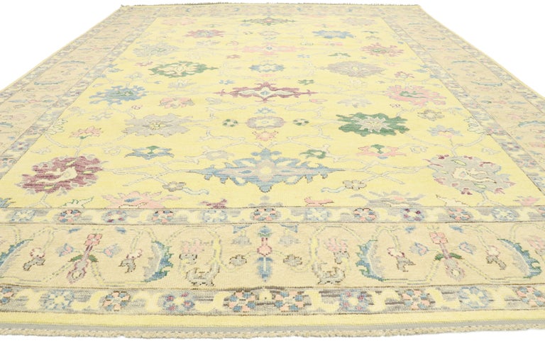 New Contemporary Colorful Yellow Oushak Rug with Modern Pastel Style ...