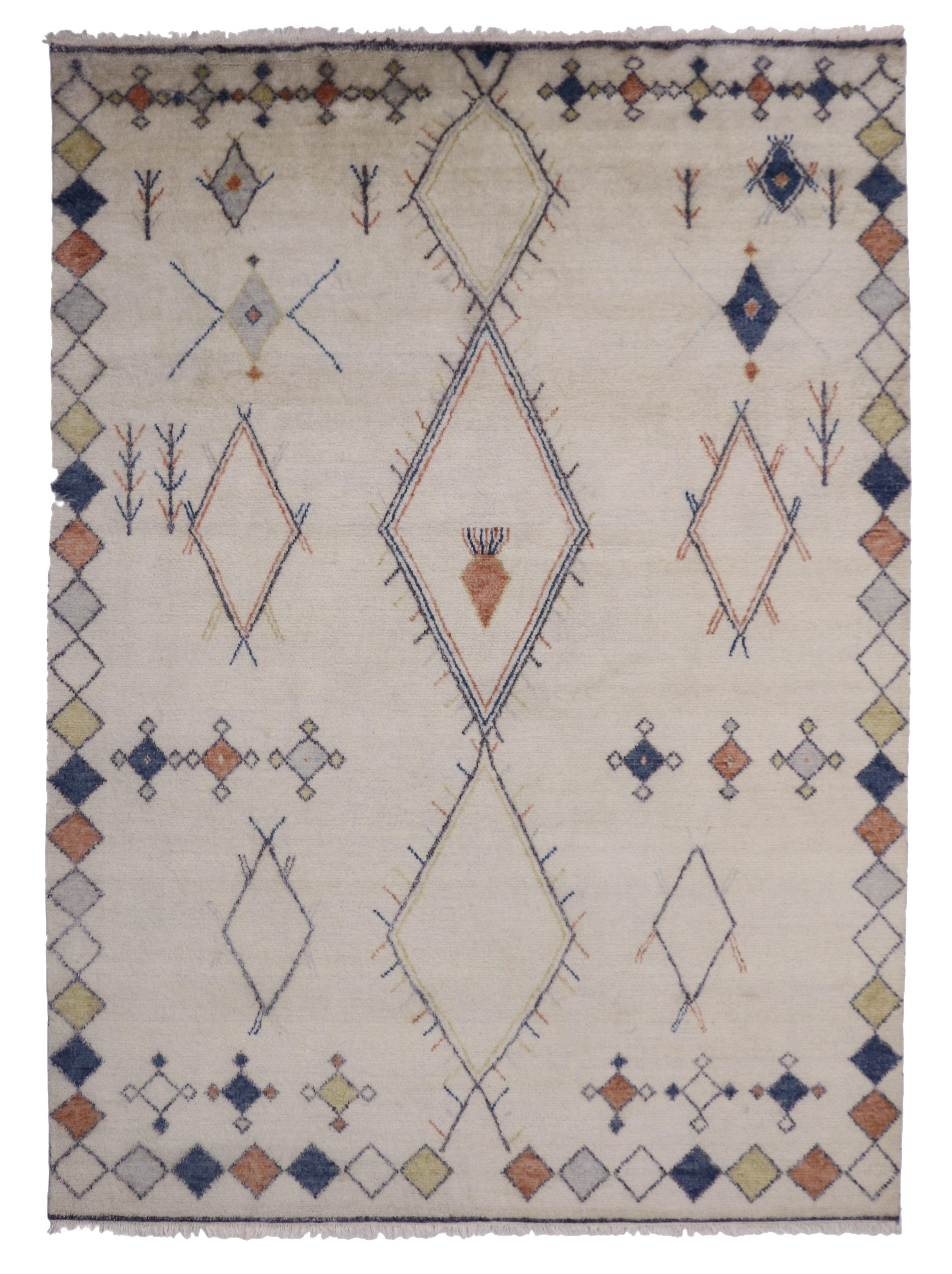 Contemporary Moroccan Style Area Rug in Cobalt Blue with Tribal Style ...