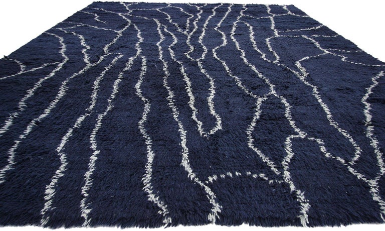 New Contemporary Navy Blue Moroccan Style Oversized Rug For Sale at 1stDibs