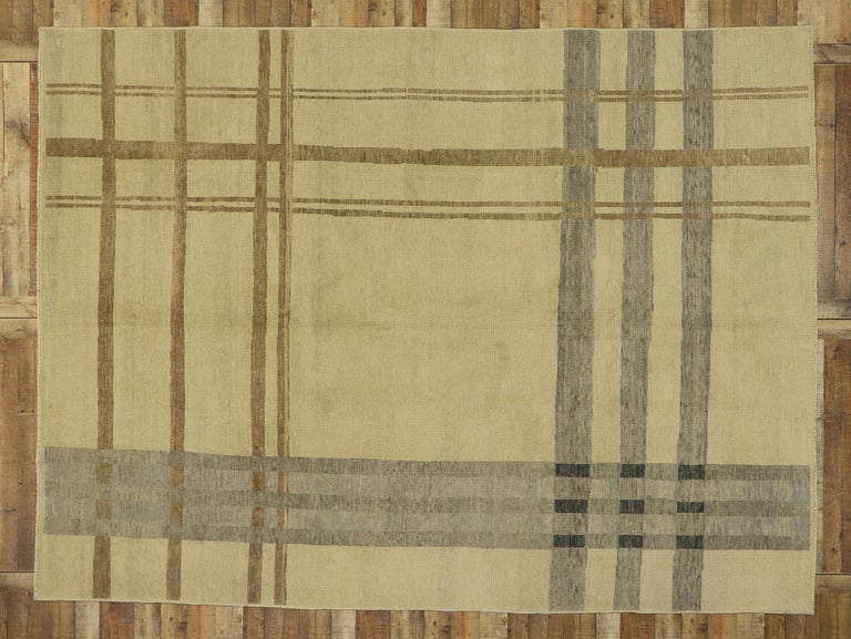 New Contemporary Neutral Plaid Tartan Rug with Ivy League Style For ...