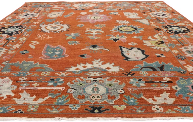 New Contemporary Oushak Rug with Hollywood Regency and Post-Modern ...