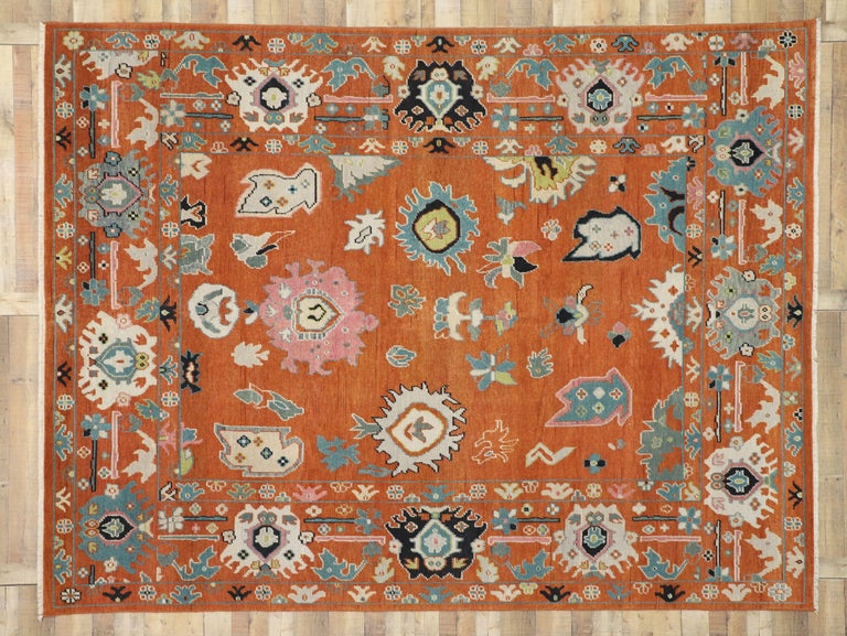 New Contemporary Oushak Rug with Hollywood Regency and Post-Modern ...