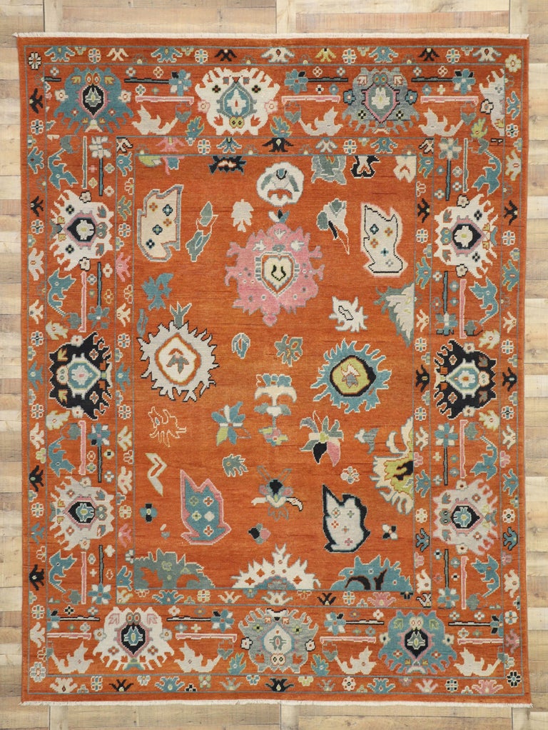 New Contemporary Oushak Rug with Hollywood Regency and Post-Modern ...