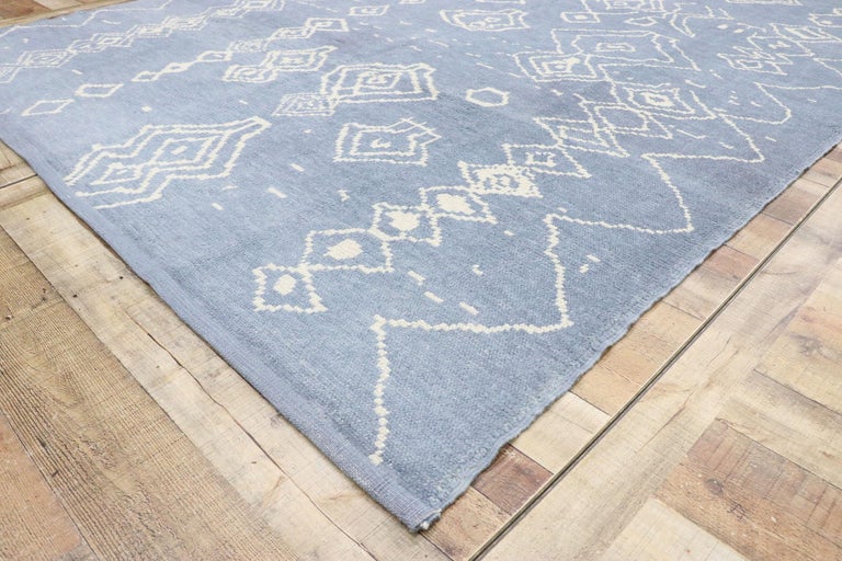 New Contemporary Sky Blue Moroccan Style Rug with Modern Tribal Design ...