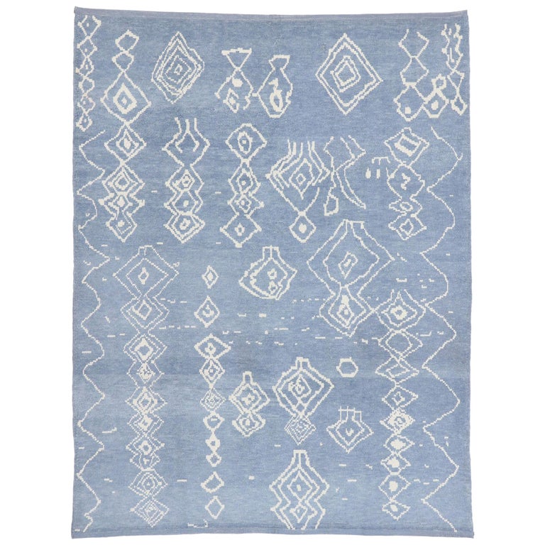 New Contemporary Sky Blue Moroccan Style Rug with Modern Tribal Design ...