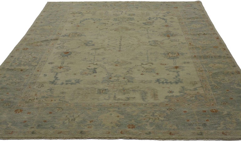 Contemporary Transitional Oushak Style Rug with Cool-Tone Neutral ...