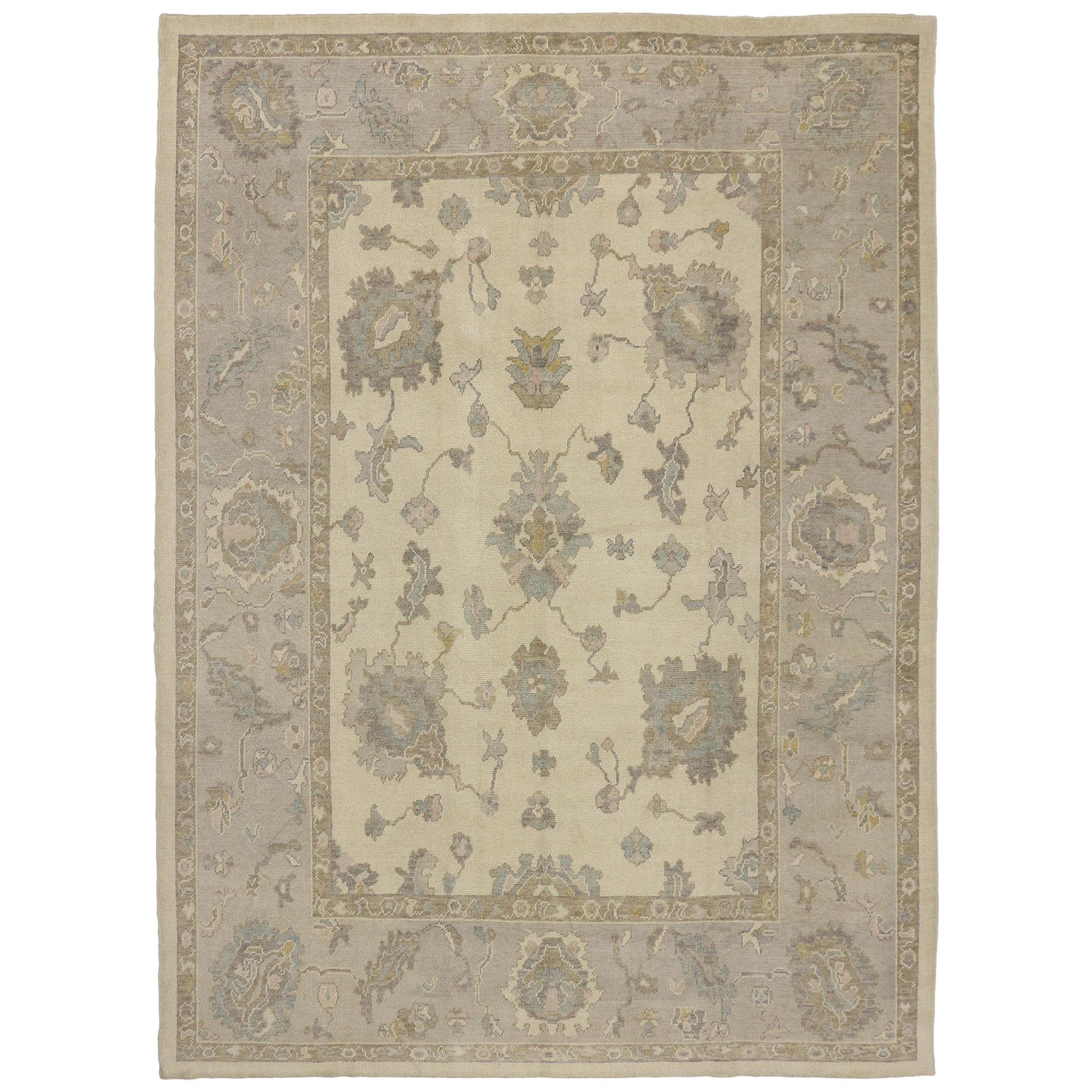 New Contemporary Turkish Oushak Area Rug with Biophilic Design and ...
